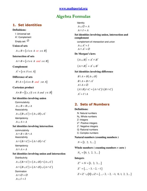 Algebra formulas | PDF