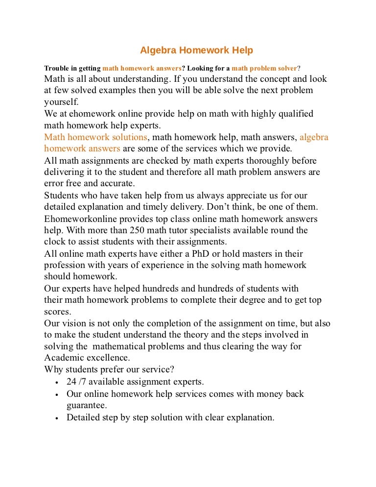 Algebra homework help