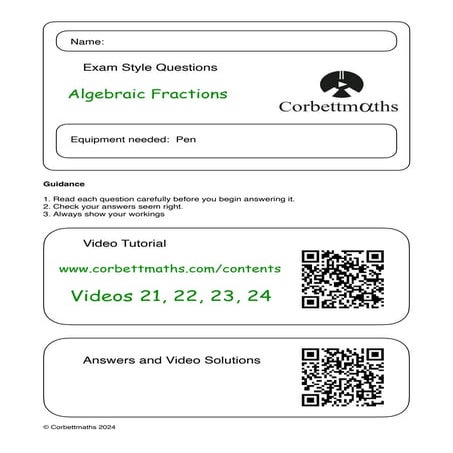 Algebraic Fractions Gcse Questions Practice Pdf