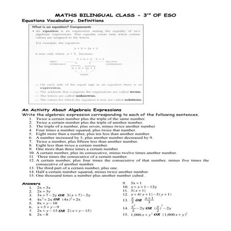 Algebraic expressions in_words | PDF
