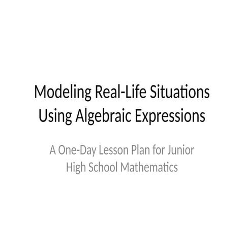 Representing Quantities in Real-life Situations using Algebraic ...