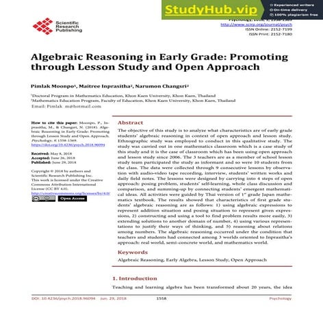 Algebraic Reasoning In Early Grade Promoting Through Lesson Study And ...