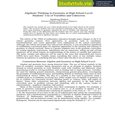 Algebraic Thinking In Geometry At High School Level Students Use Of ...