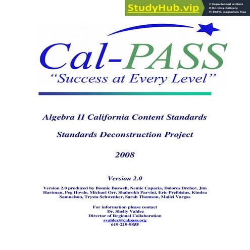 Algebra II California Content Standards Standards Deconstruction Project. Version 2.0 | PDF