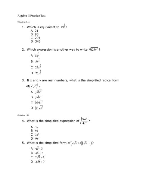New SAT Math practice test-algebra and functions | PDF