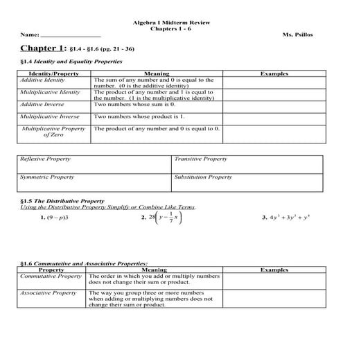 Algebra I Midterm Review | DOC