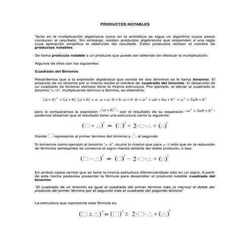 Álgebra productos notables | RTF