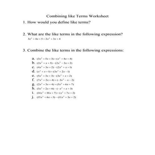 Combining Like Terms WS | DOCX