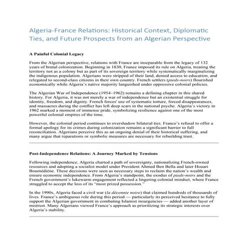 Algeria-France Relations: Historical Context, Diplomatic Ties, and ...