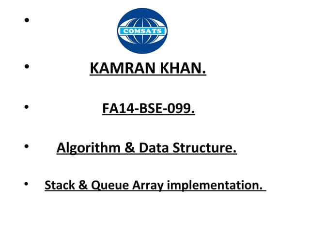 stack and queue array implementation in java. | PPT stack and queue array implementation in java. | PPT