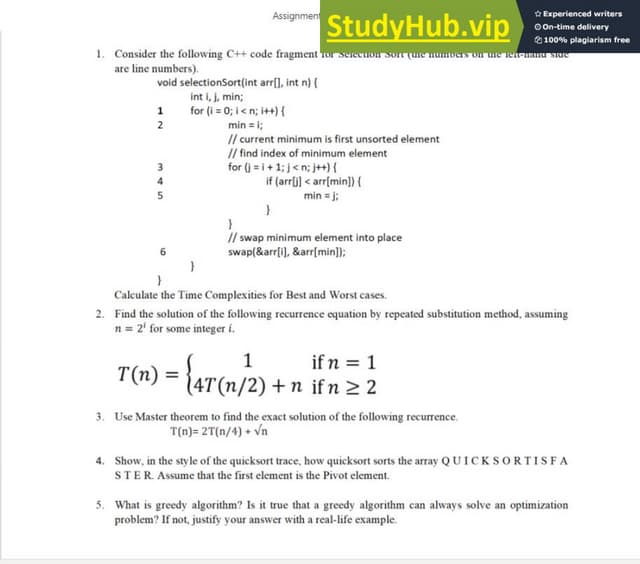 Algorithm Assignment Sample Assignment 1 Based On Complexity Analysis Ppt 2476