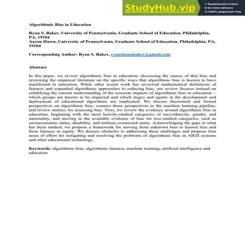 Algorithmic Bias In Education | PDF