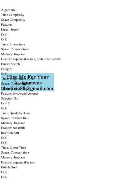 Algorithmtime Complexityspace Complexityfeatureslinear Searcpdf