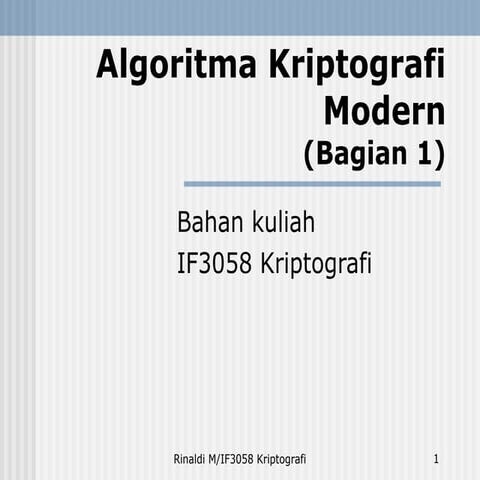 Algoritma Kriptografi Modern bagian 1 - Kriptografi Digital | PPT
