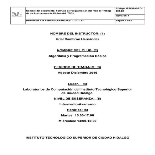 Algoritmia y Programación Básica: Plan de Trabajo | PDF