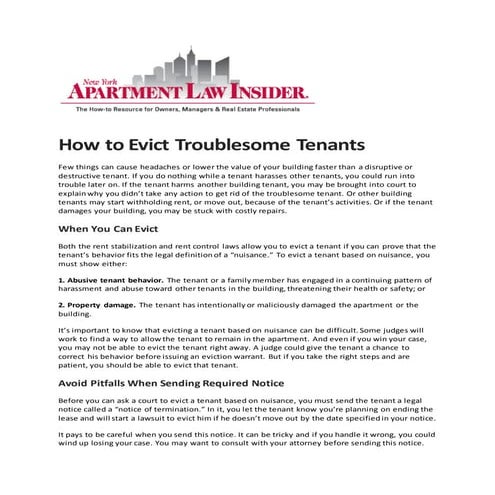 How to Evict Troublesome Tenants | DOCX