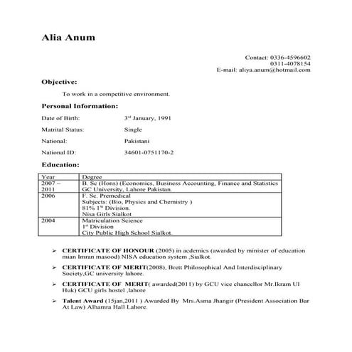 Alia anum resume | DOC