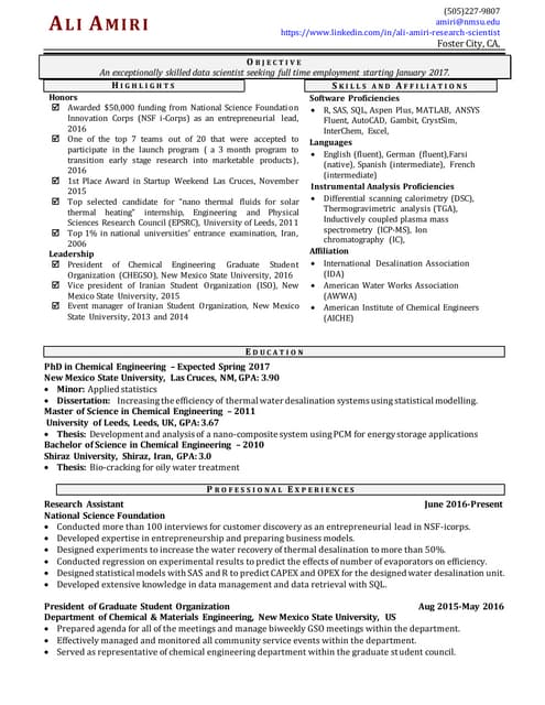 Undergraduate Resume Fall 2016 | PDF
