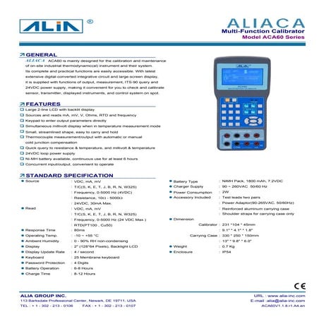 Alia multi function_calibrator_aca60 | PDF