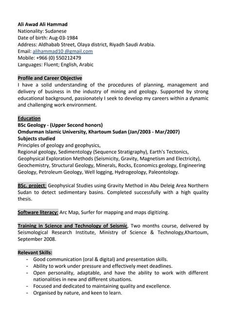 CV format sadiq | PDF