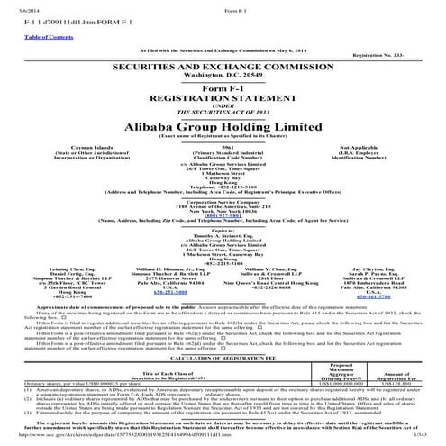 Alibaba IPO Filing (Form F1 5/6/2014) | PDF