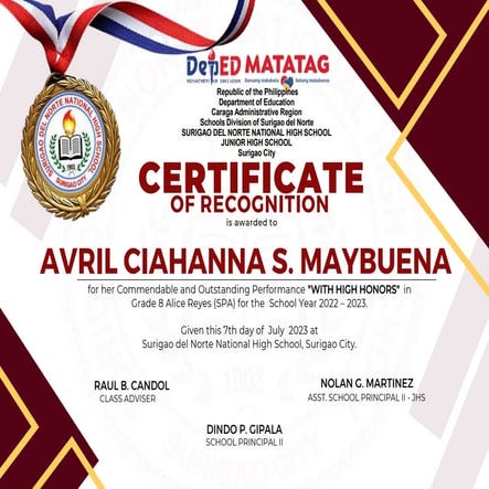 certificate of recognition first Quarter | PDF