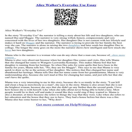Alice Walker Everyday Use Essay | PDF