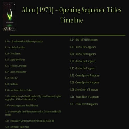 Alien (1979) - Opening Sequence Titles Sequence | DOCX | Soundtracks ...