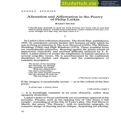 Alienation And Affirmation In The Poetry Of Philip Larkin | PDF