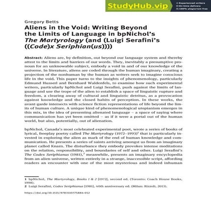 Aliens in the Void Writing Beyond the Limits of Language in bpNichol s ...