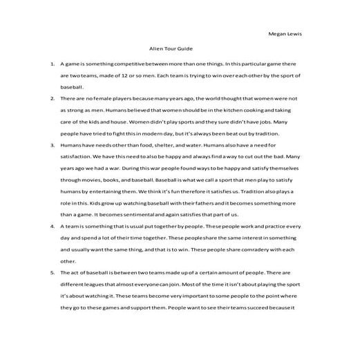 Alien tour guide | DOCX | Baseball | Sports