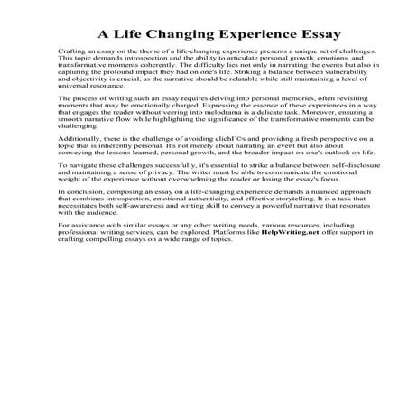 A Life Changing Experience Essay | PDF | Parenting Children Aged 4-11 ...