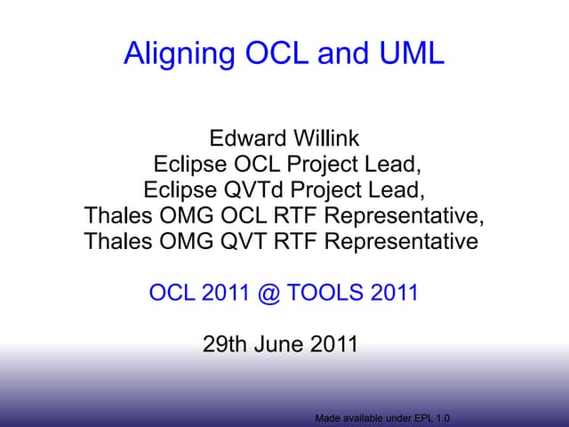 Aligning OCL and UML | PPT Aligning OCL and UML | PPT