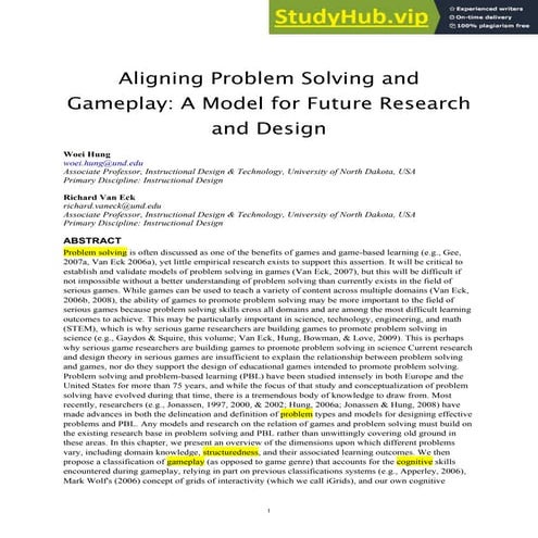 Aligning Problem Solving And Gameplay A Model For Future Research And ...