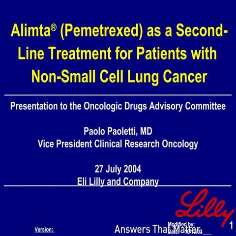 Alimta | PPT | Lung and Respiratory Health | Diseases and Conditions