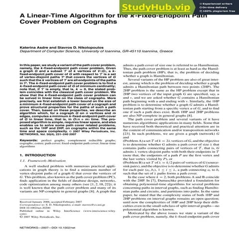 A Linear-Time Algorithm For Thek-Fixed-Endpoint Path Cover Problem On Cographs | PDF