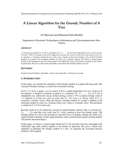 A Linear Algorithm For The Grundy Number Of A Tree Pdf