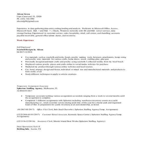 Alison green resume 2019 | DOCX