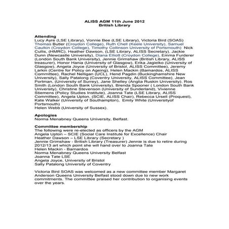 Aliss AGM 2012 minutes | PDF