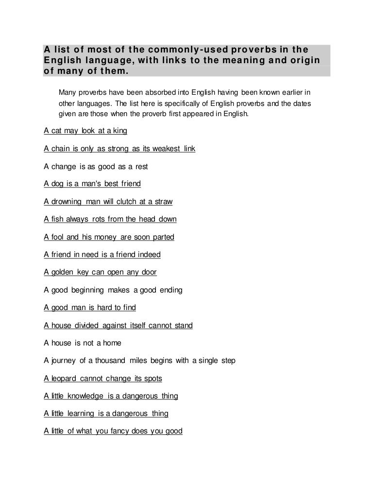 A List Of Most Common Proverbs a-list-of-most-common-proverbs