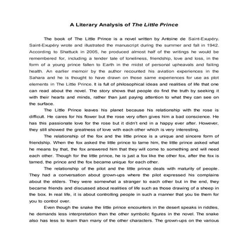 A literary analysis of the little prince | DOCX