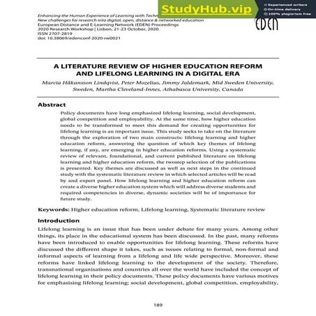 A Literature Review Of Higher Education Reform And Lifelong Learning In ...
