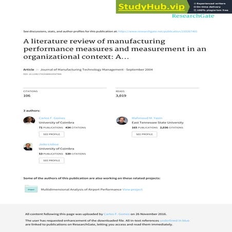 A Literature Review Of Manufacturing Performance Measures And ...
