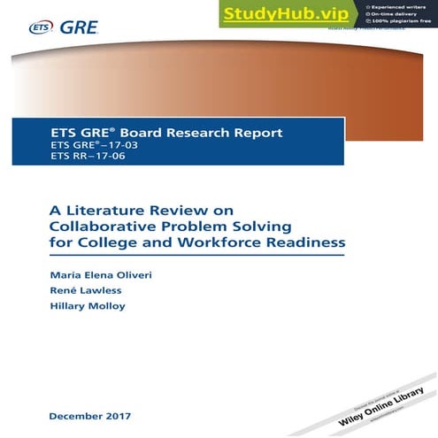 A Literature Review On Collaborative Problem Solving For College And Workforce Readiness GRE ETS ...