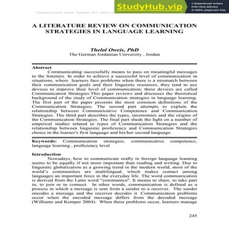 A LITERATURE REVIEW ON COMMUNICATION STRATEGIES IN LANGUAGE LEARNING | PDF