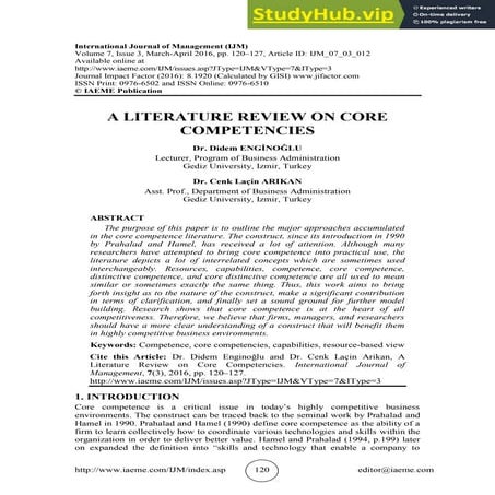 A LITERATURE REVIEW ON CORE COMPETENCIES | PDF