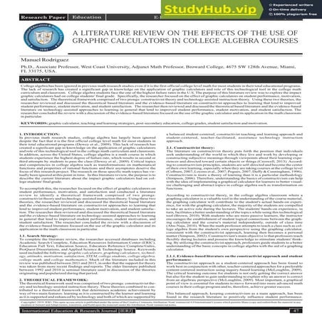 A LITERATURE REVIEW ON THE EFFECTS OF THE USE OF GRAPHIC CALCULATORS IN ...