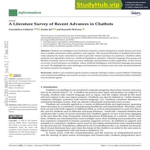 A Literature Survey Of Recent Advances In Chatbots | PDF | Artificial ...