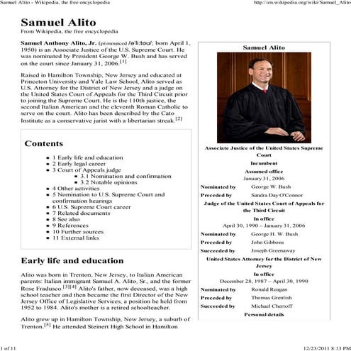 JUSTICE SAMUEL ALITO (Wikipedia Info) | PDF