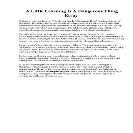 A Little Learning Is A Dangerous Thing Essay | PDF